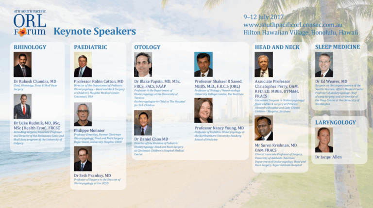 South Pacific ORL Forum - Paediatric ENT Specialist